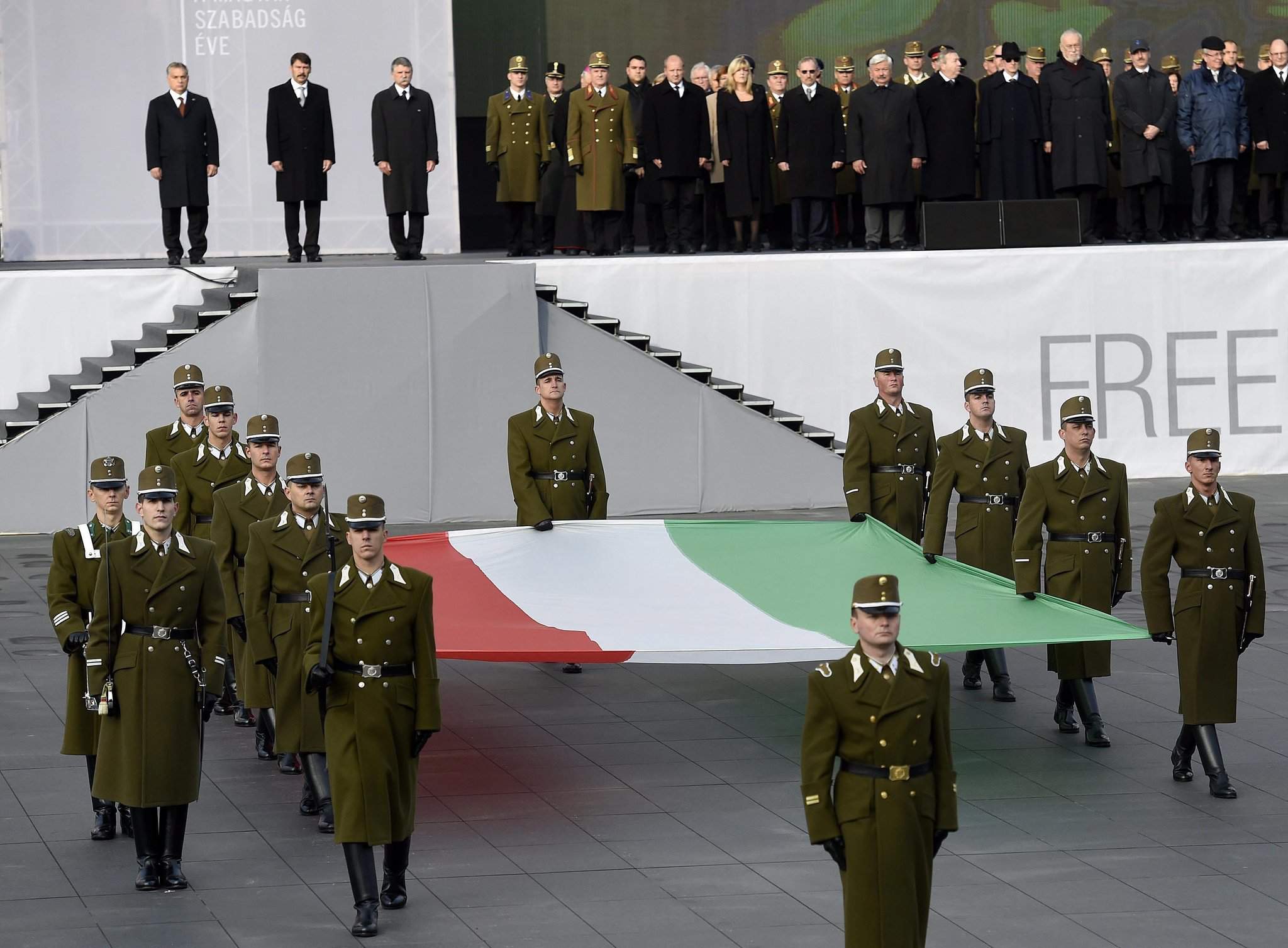 1956 - Flag hoisted at Parliament building to commemorate Oct 23 ...